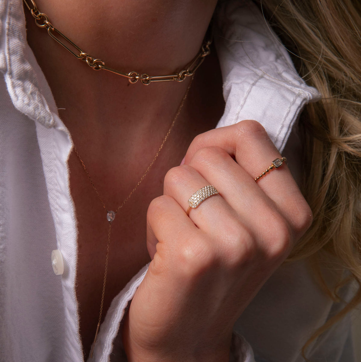 Diamond Studded Tag Ring