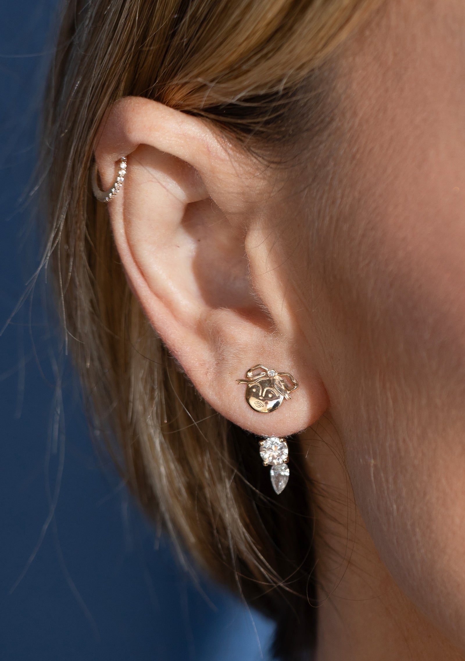 Diamond Earring Jacket with Hanging Pear Charm