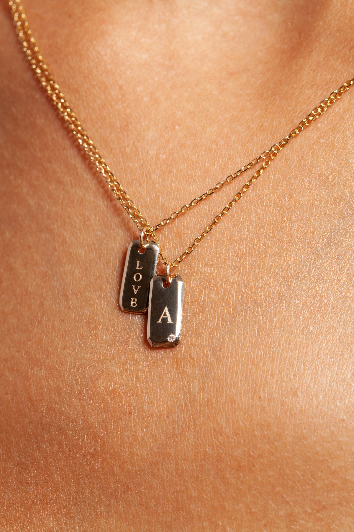 Engraved Initial Tag Necklace with Diamond