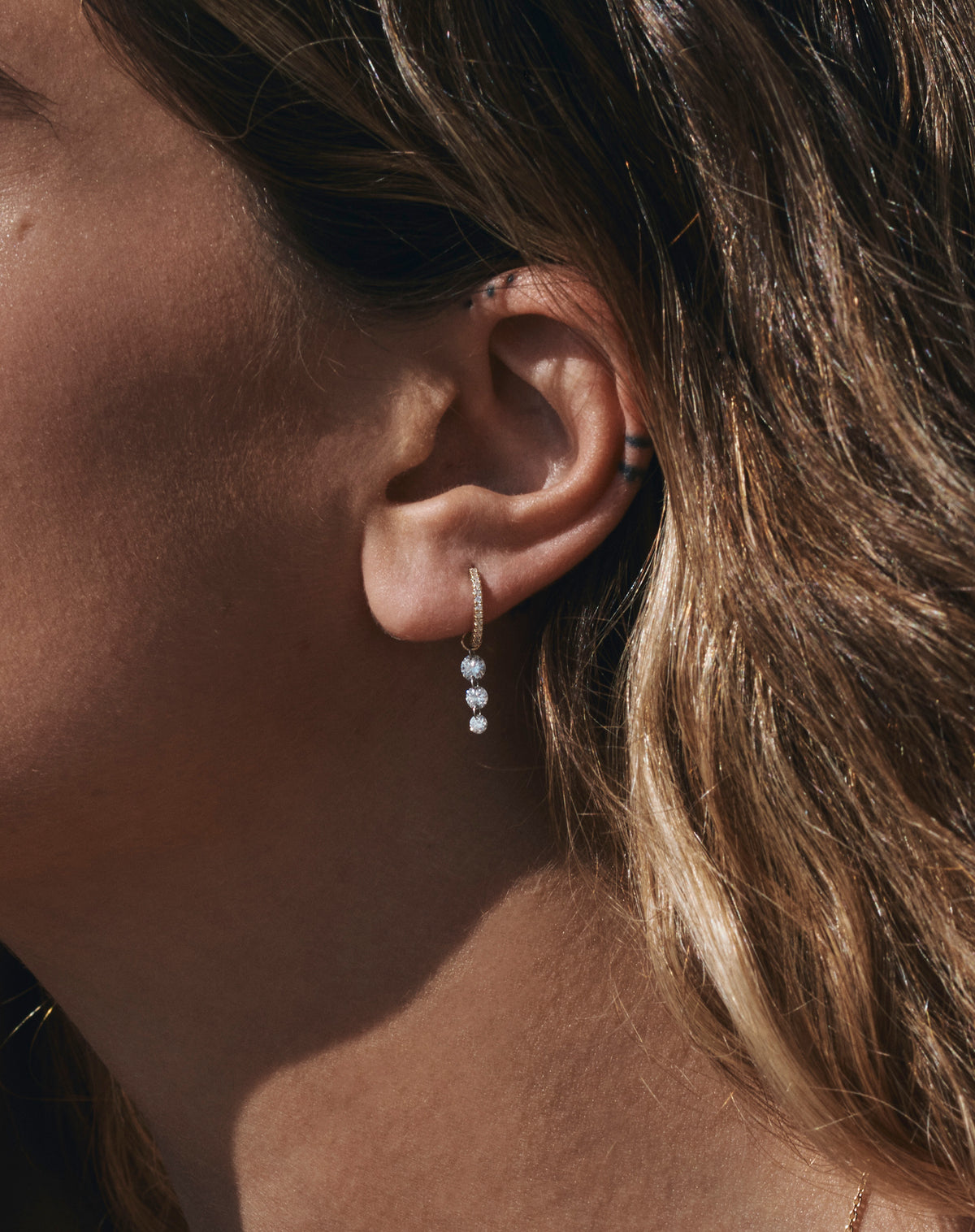 Triple Pierced Diamond Pave Huggies